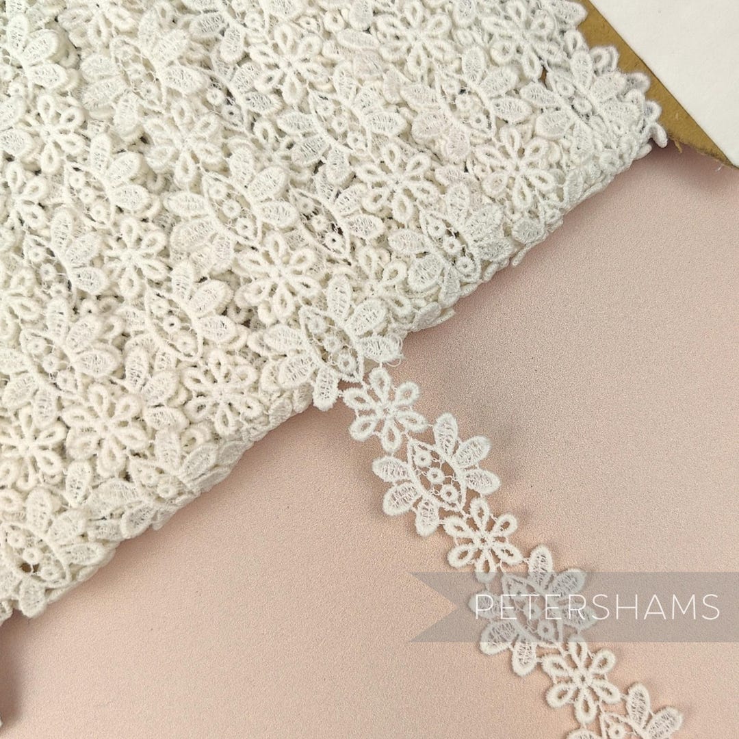 Double Bloom Flower 15mm Vintage 1950s Ivory Cotton Guipure Lace for ...