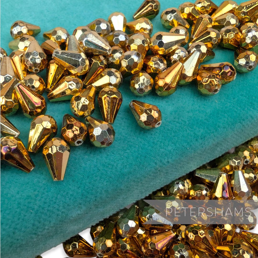 Metallic Old Gold Vintage 1960/70's 9x6mm Faceted Teardrop Bead for ...