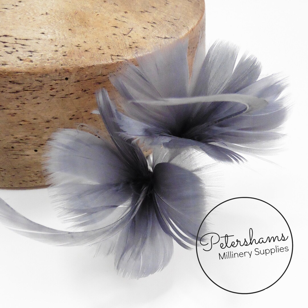 Petite Double Goose Feather Flower for Millinery & Hat Making Dark Grey ...