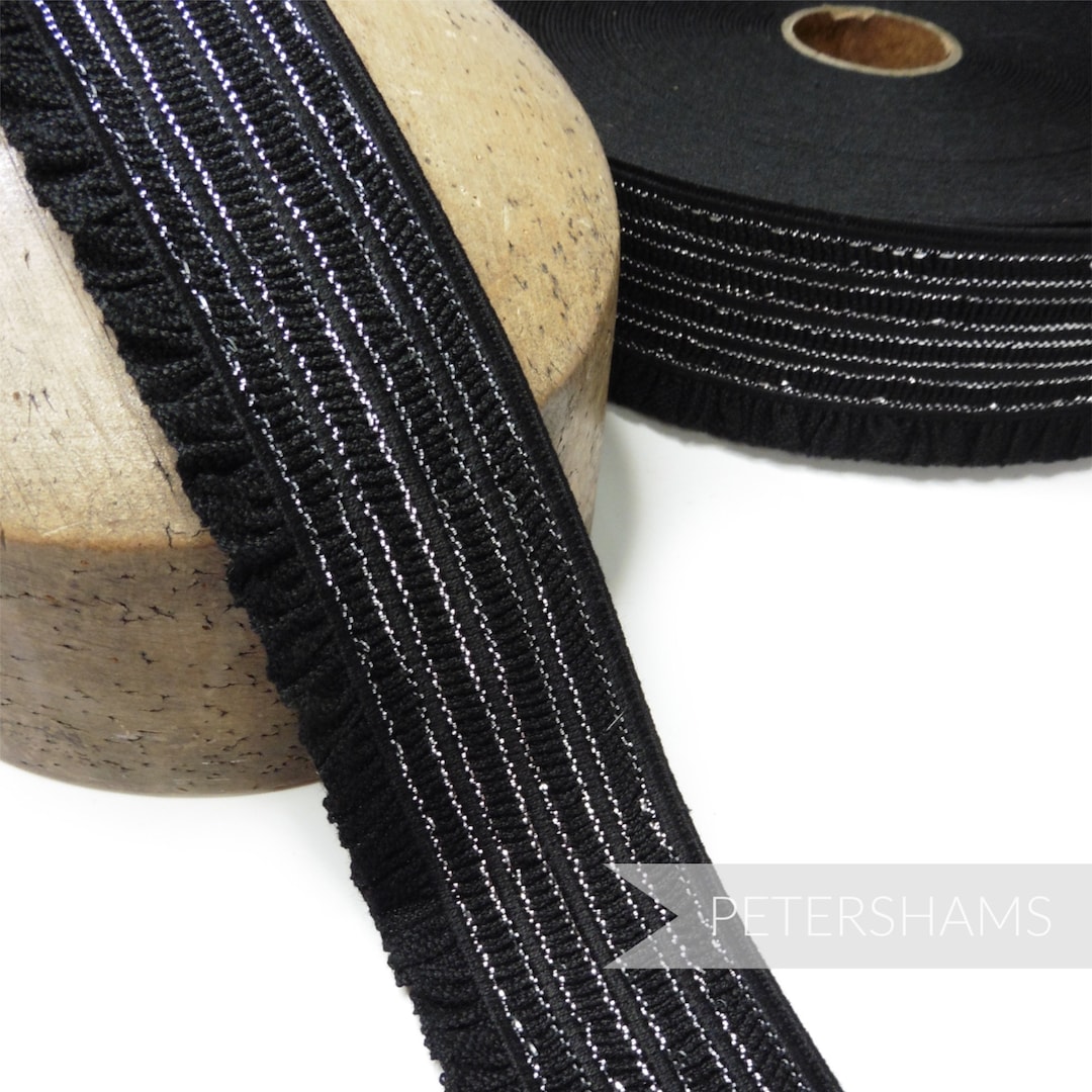50mm Gathered Edge Elastic With Metallic Silver Stripes for Millinery ...