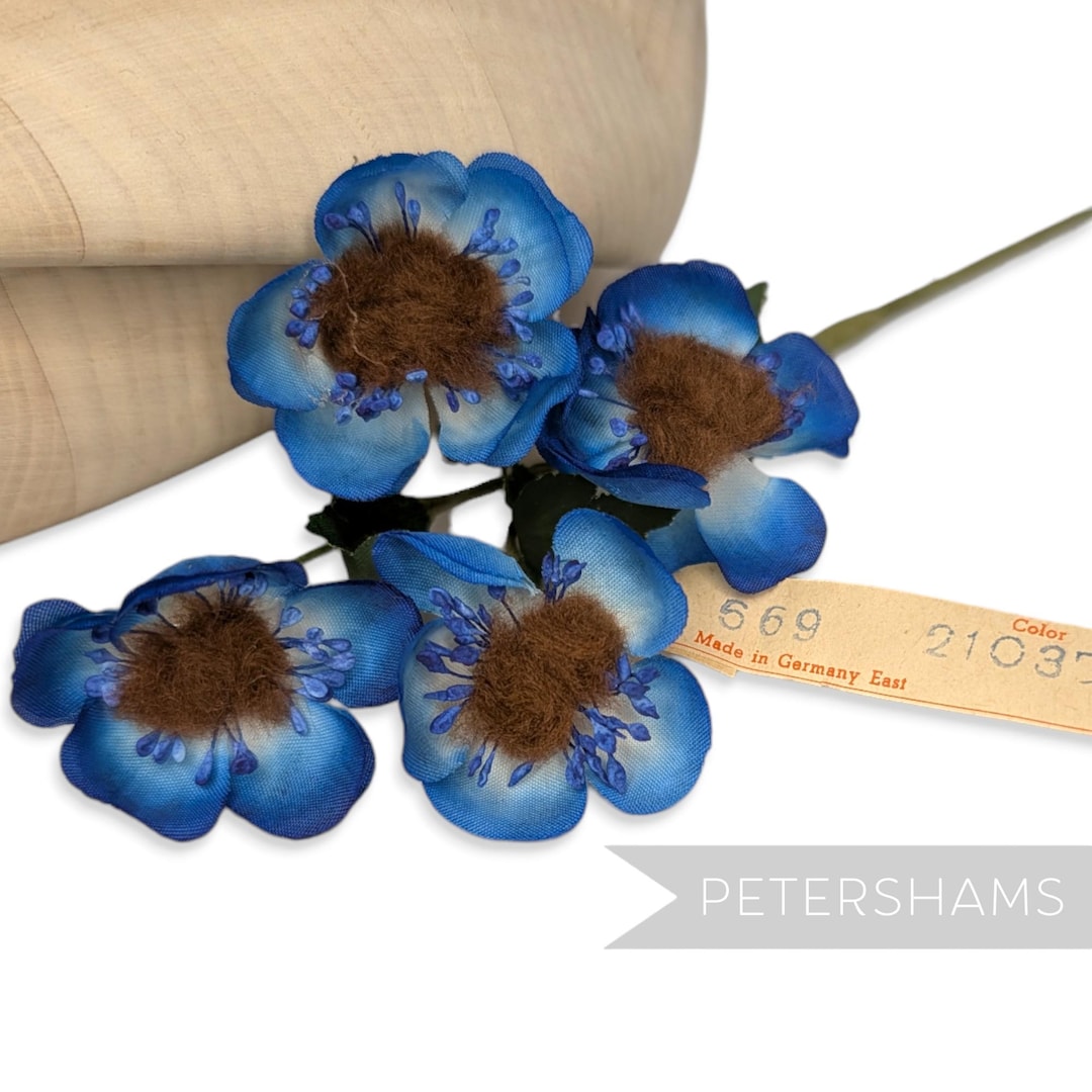 Royal Blue Vintage German 1950/60's 'adonis' Anemone Silk Flower Stem ...