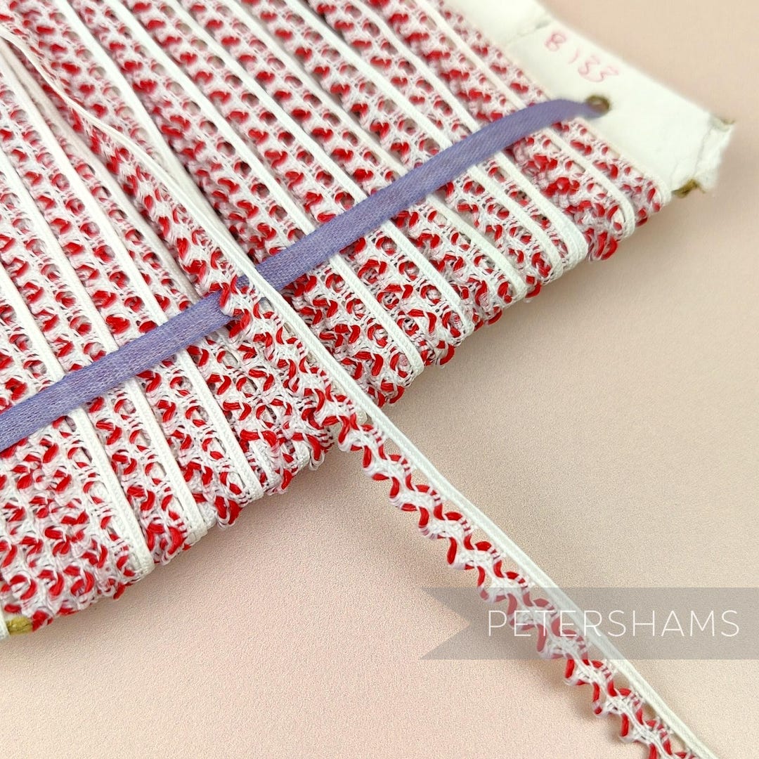 Red & White Nylon Braid Ric-rac 8mm Vintage 1960s Insertion Ribbon Trim ...