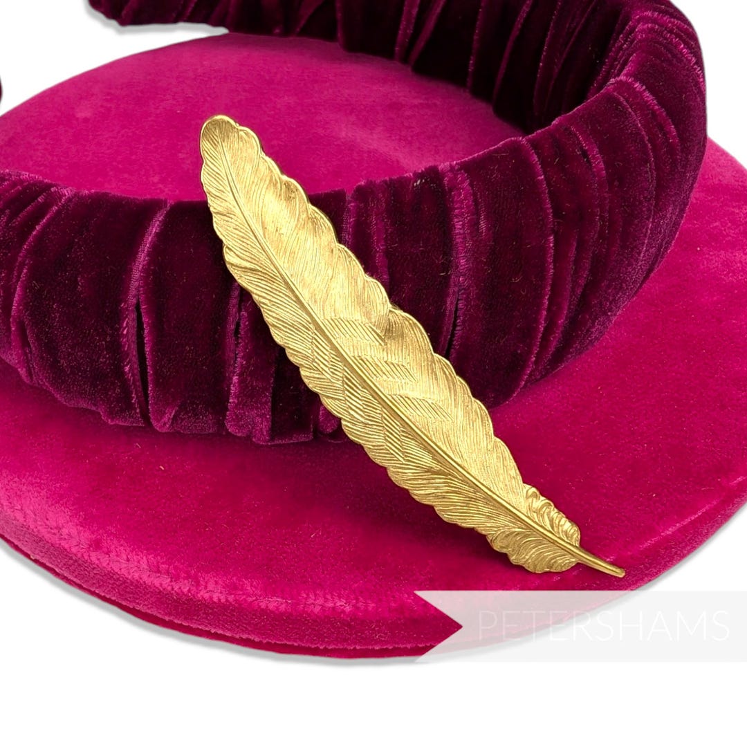 Large 90mm Vintage 1980's Gold Brass Feather for Millinery, Jewellery ...