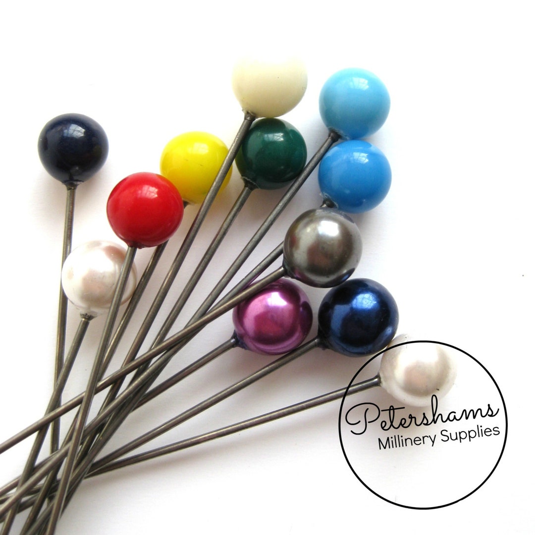 Set of 12 Extra Long 9cm 3.5 Inch Round Millinery Hat Pins Assorted ...