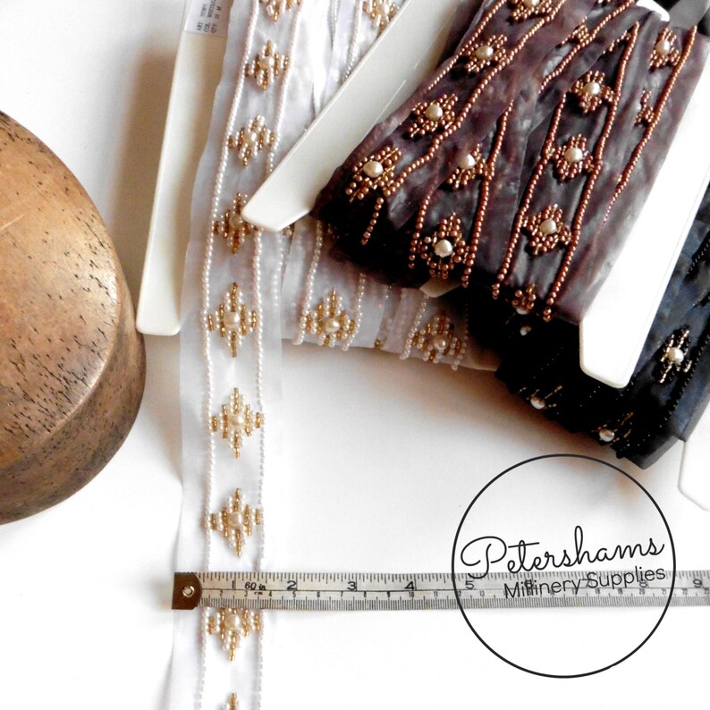 Sheer Pearl and Bead Adorned Diamond Pattern Trim for Hat - Etsy