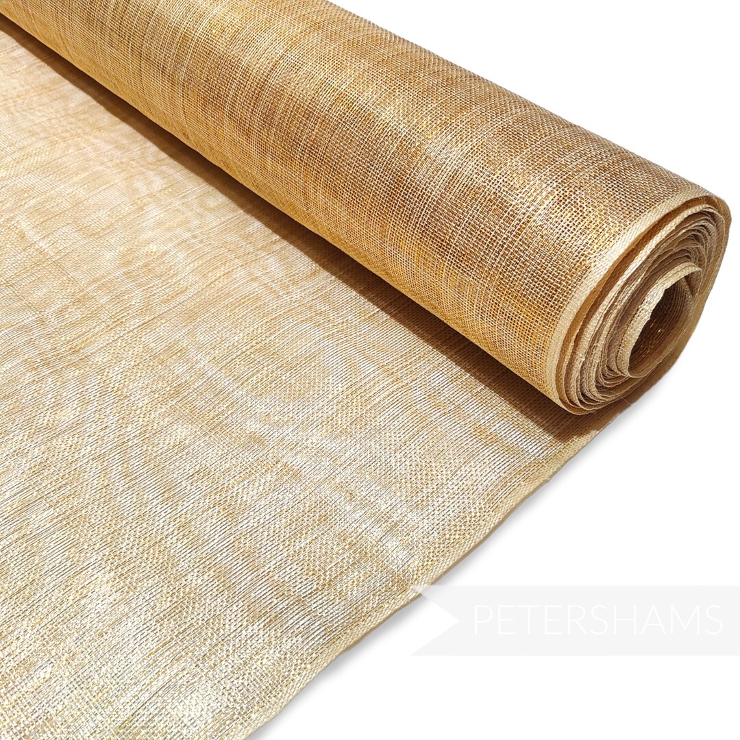 Natural With Gold Metallic Lurex Threaded Sinamay Fabric - 1/2 Metre ...