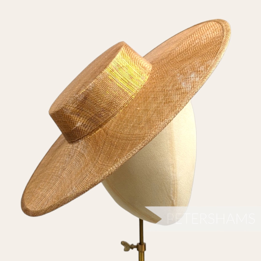 Metallic Lurex Large Brim Sinamay Boater Fascinator Hat Base Toffee ...