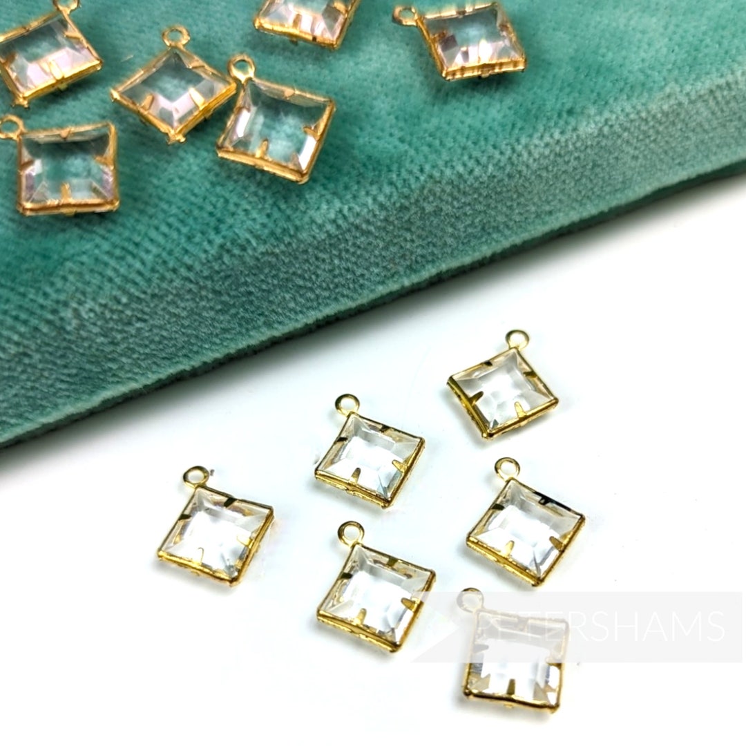 8mm Square Bevelled Encased Gems With Metal Loop for Jewellery Making ...