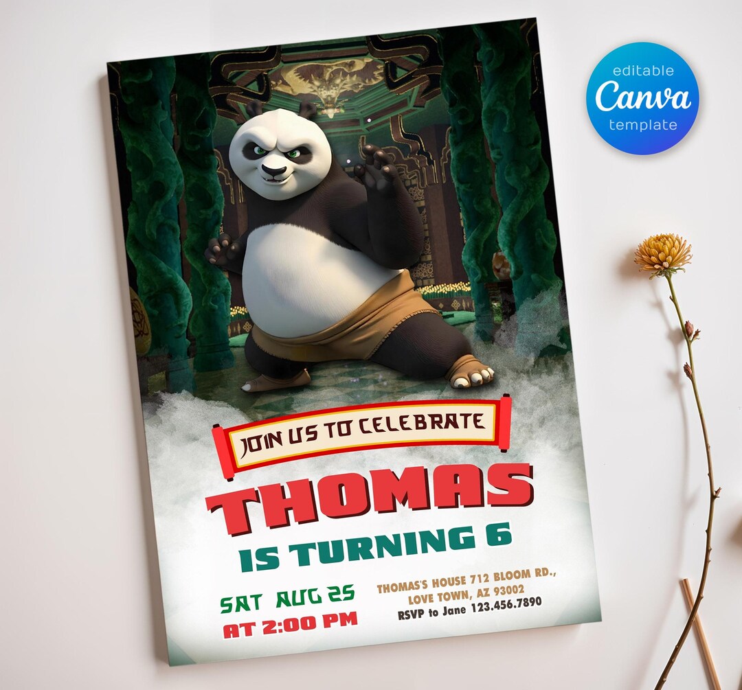 Kung Fu Birthday Invitation, Printable Editable Invite, Panda Po Party ...