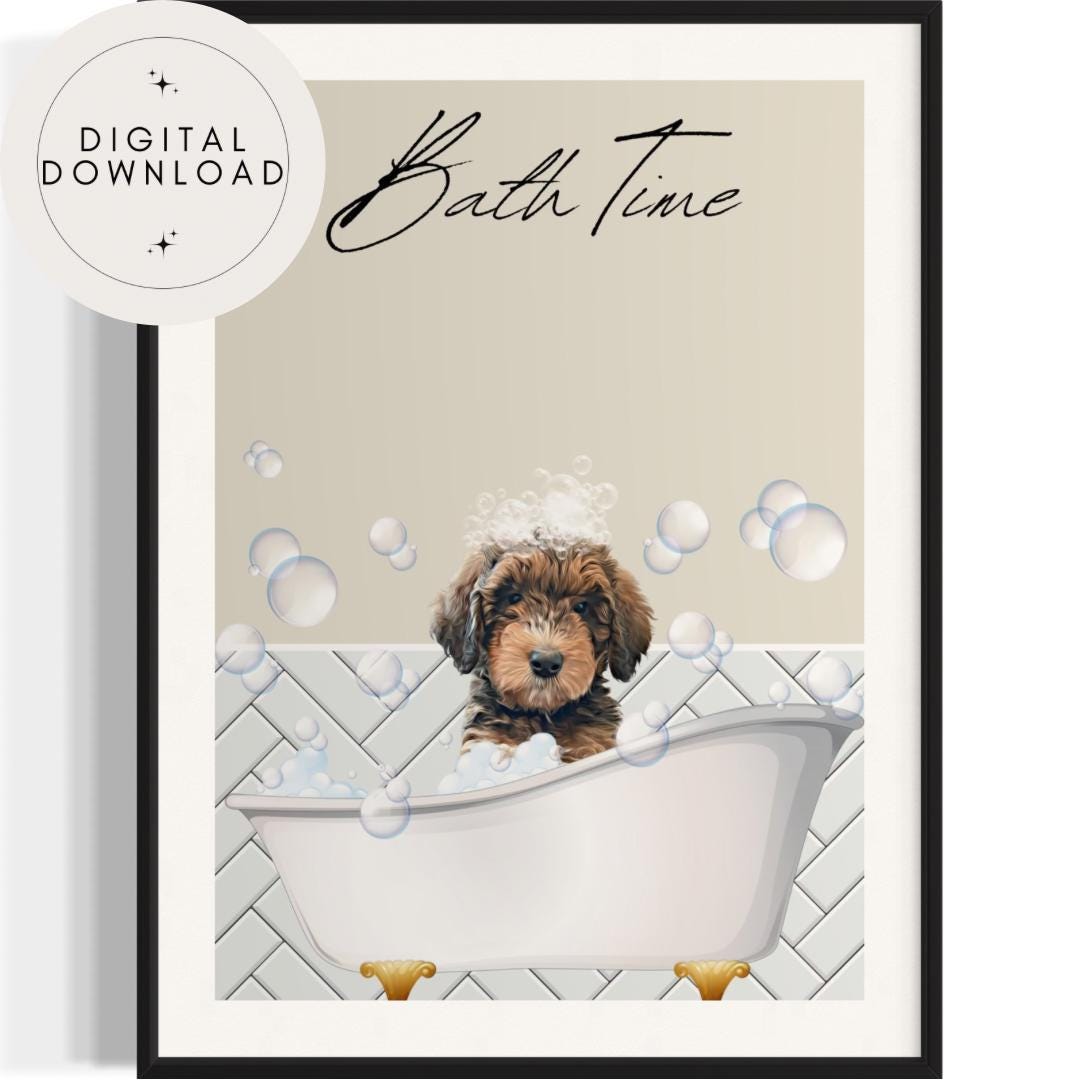 Digital Dog Bathroom Art, Bathroom Prints Download, Custom Pet Portrait ...
