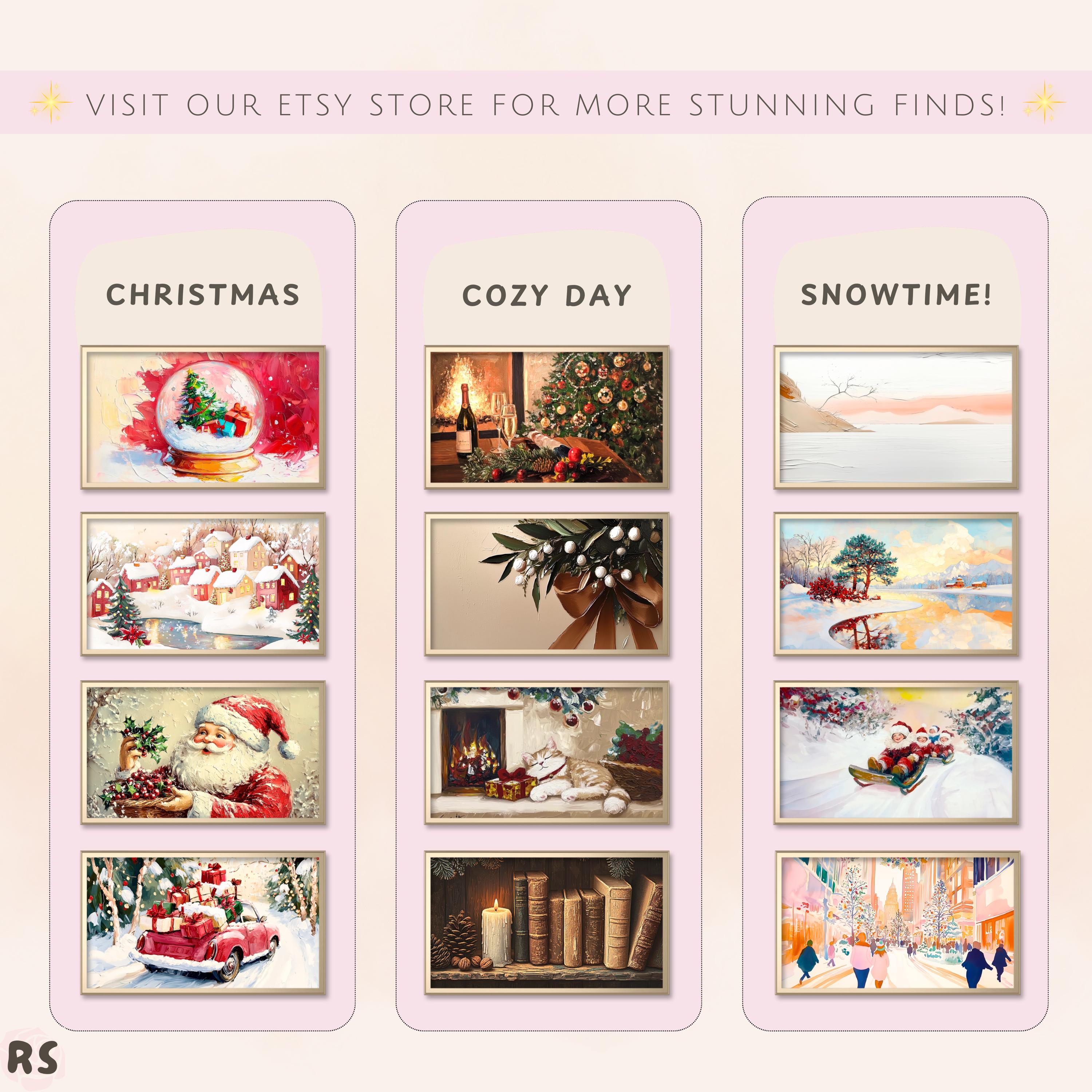 City of Snowlights | Christmas Tree Frame TV Art, Winter Vintage Oil ...