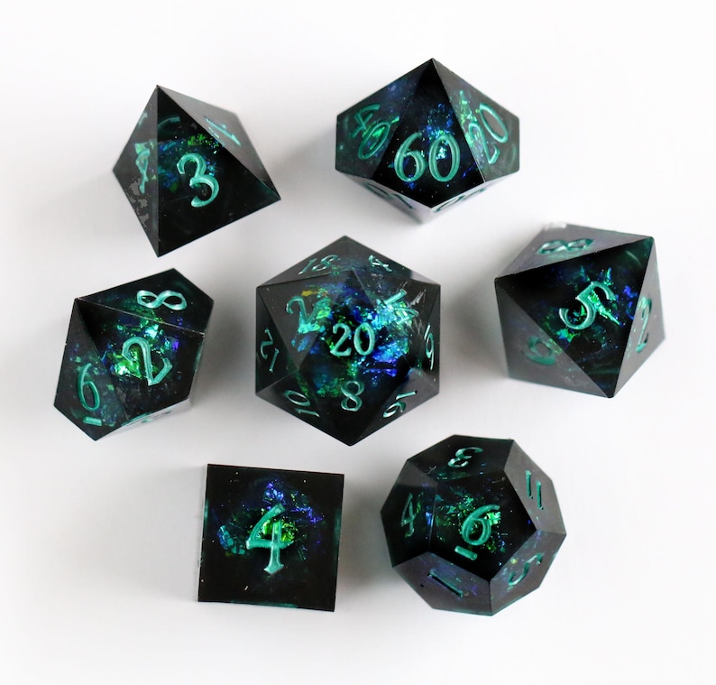 Will-o'-wisp - Black Dnd Dice With Iridescent Core, Dark Rpg Dice - Etsy