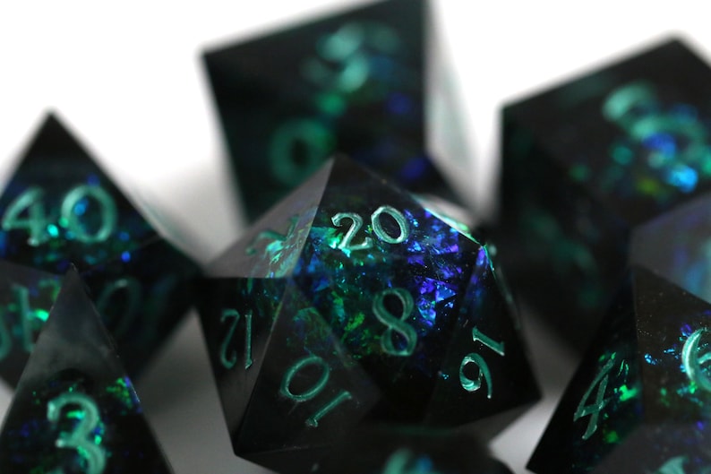 Will-o'-wisp - Black Dnd Dice With Iridescent Core, Dark Rpg Dice - Etsy