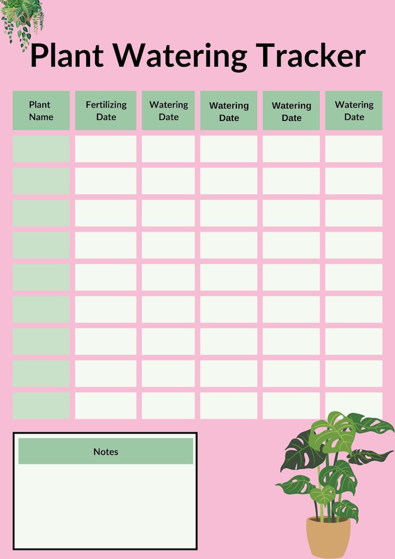 Plant Care Tracker Watering and Fertilizing Schedule Printable - Etsy