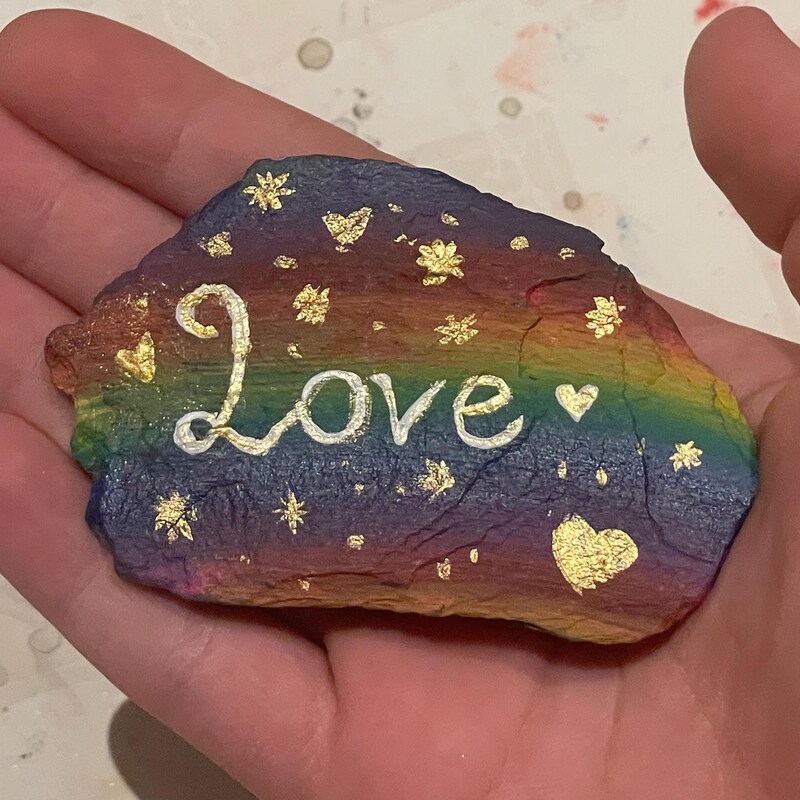 Rainbow Painted Rock - Etsy