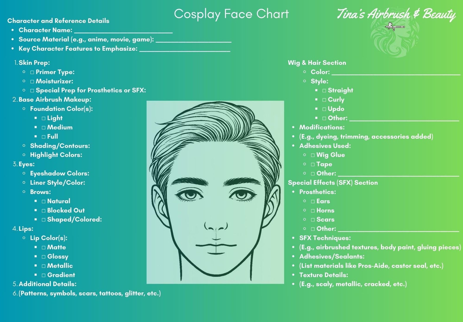 Editable Cosplay Face Chart Template Makeup Artist and Cosplayer Tool ...