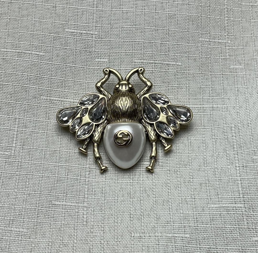 Wonderful Vintage Gucci Bee Gold Rectangular Brooch With Stones Rare ...