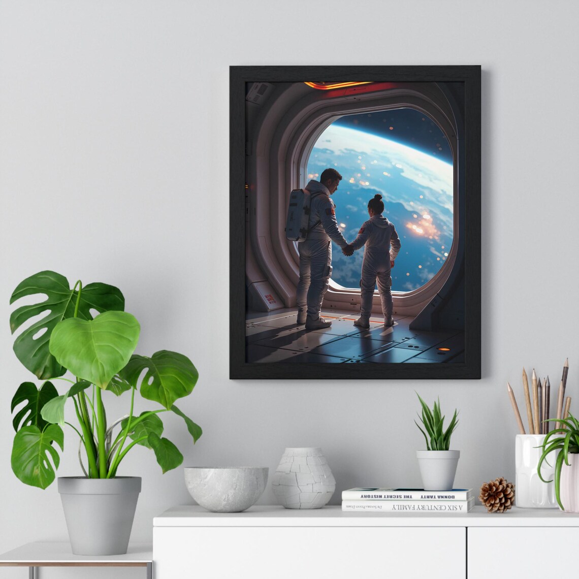 Cosmic Connection Poster, Astronauts Looking at Earth, Framed Wall Art ...