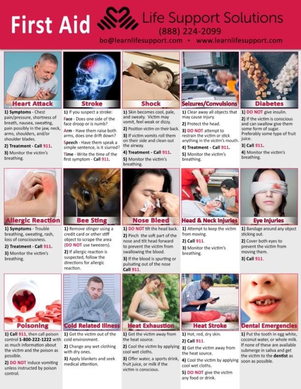 First Aid Emergency Preparedness Chart for Home, Scouts, Classroom ...