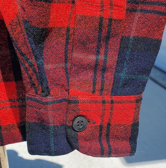 1960s Pendleton Red/Black Plaid Flannel Button Up Shi… - Gem