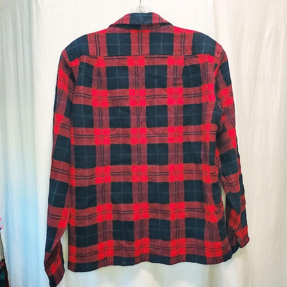1960s Pendleton Red/Black Plaid Flannel Button Up Shi… - Gem