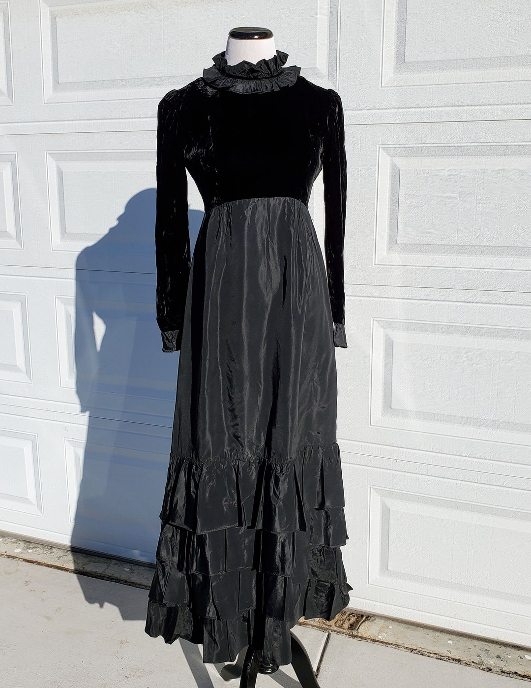 Black Velvet Goth Empire Waist Ruffle Gown Maxi Dress - Etsy