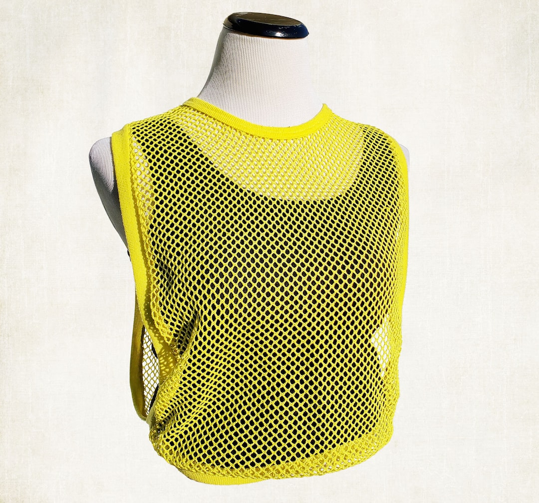 80's Neon Yellow and Black Unisex Fishnet Tank Top - Etsy