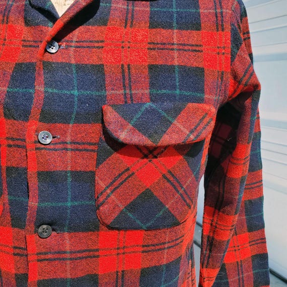 1960s Pendleton Red/Black Plaid Flannel Button Up Shi… - Gem