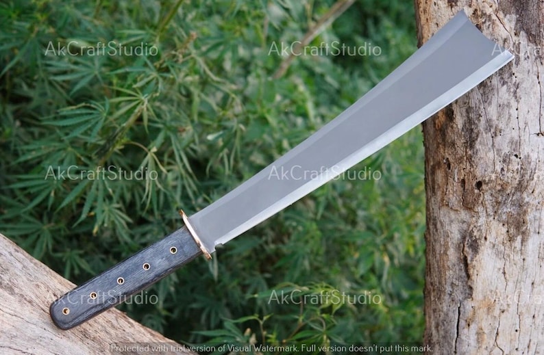Hand-forged Carbon Steel Bushcraft Machete: Wooden Grey Handle ...