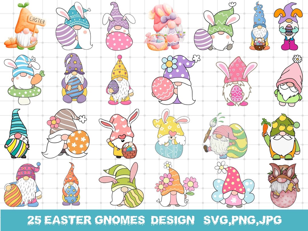 Watercolor Easter Gnomes PNG Clipart Bundle of 30, Cute Spring Flower ...