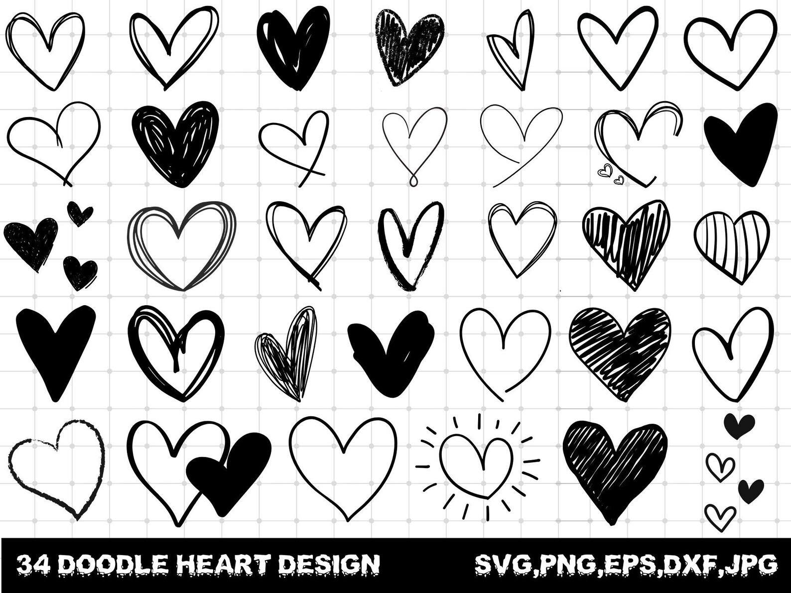 Heart Svg Bundle, Heart Doodle Svg, Hand Drawn Heart Svg, Heart Clipart ...