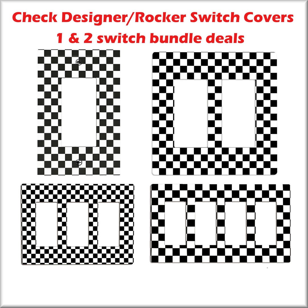 Check Rocker Switch Plate Cover Black White Check Switch Plate, Rocker ...