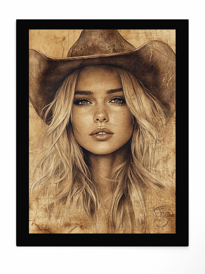 Vintage Cowgirl Art Western Wall Decor Rustic Cowgirl Picture Sepia ...