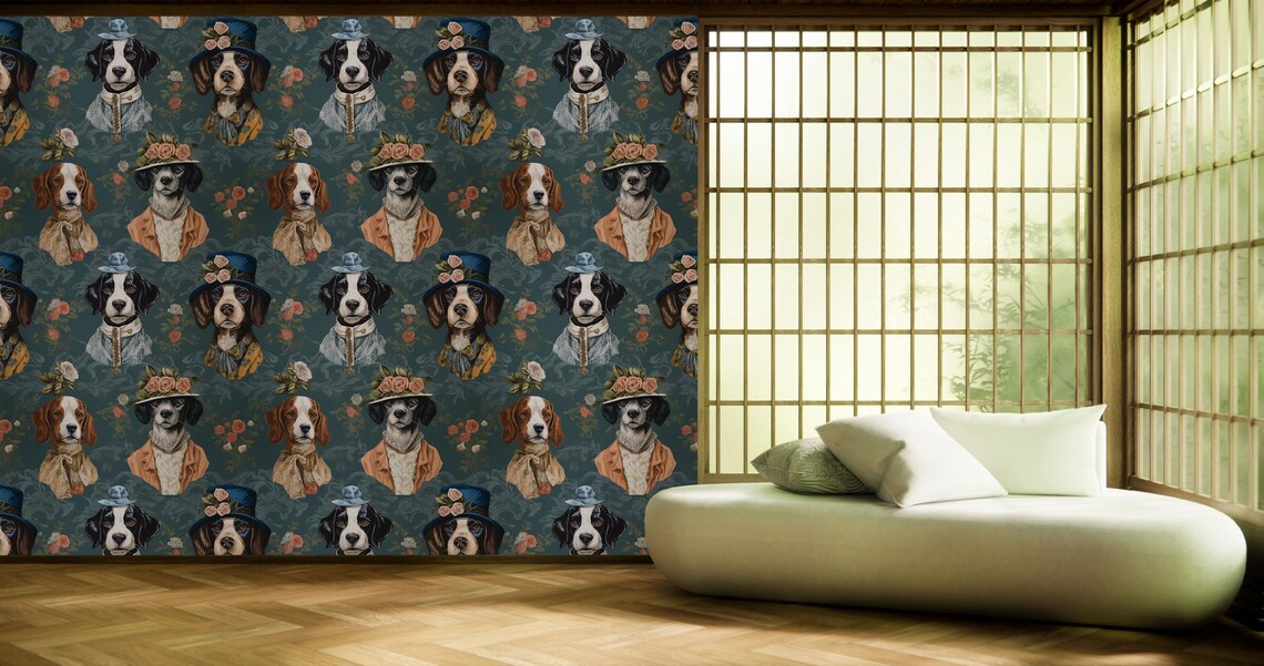 Elegant Dog Portrait Wallpaper-vintage Floral Design With Sophisticated ...