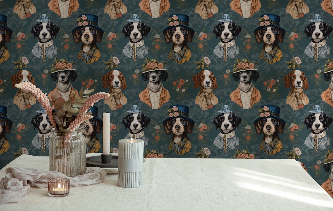 Elegant Dog Portrait Wallpaper-vintage Floral Design With Sophisticated ...