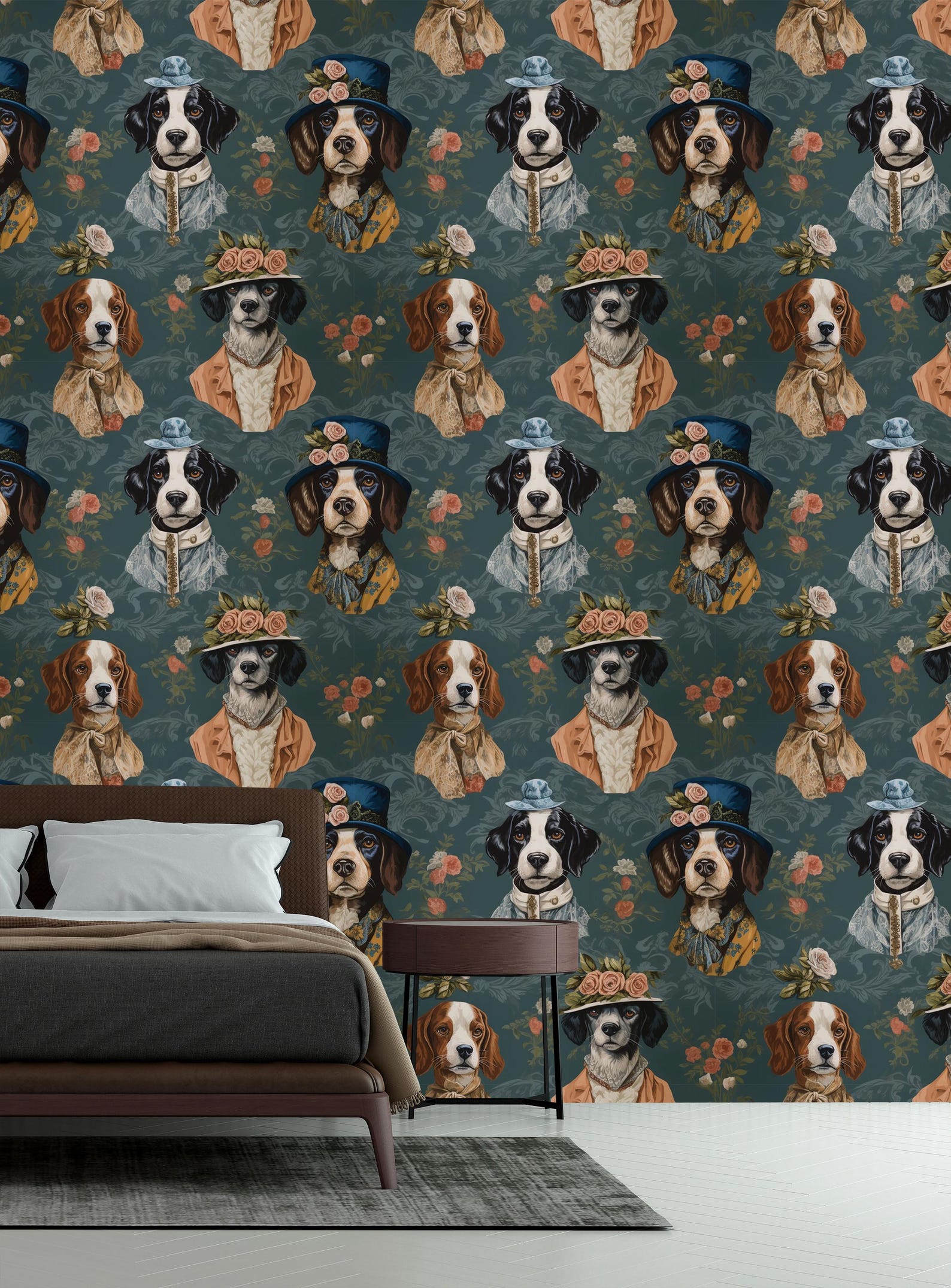 Elegant Dog Portrait Wallpaper-vintage Floral Design With Sophisticated ...