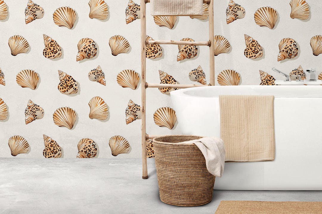 Leopard Print Seashell Wallpaper | Peel and Stick Wallpaper - Etsy