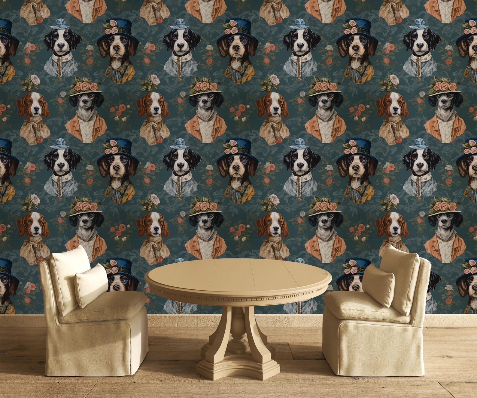 Elegant Dog Portrait Wallpaper-vintage Floral Design With Sophisticated ...