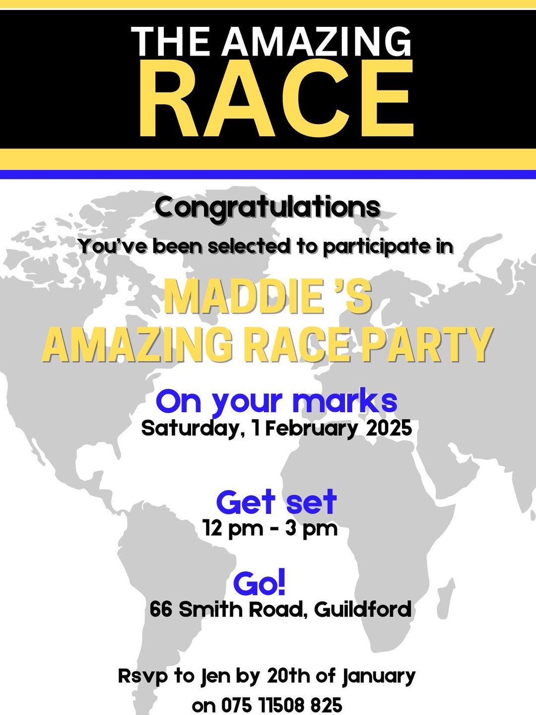 The Amazing Race Birthday Invitation | Race Theme Party Invite ...