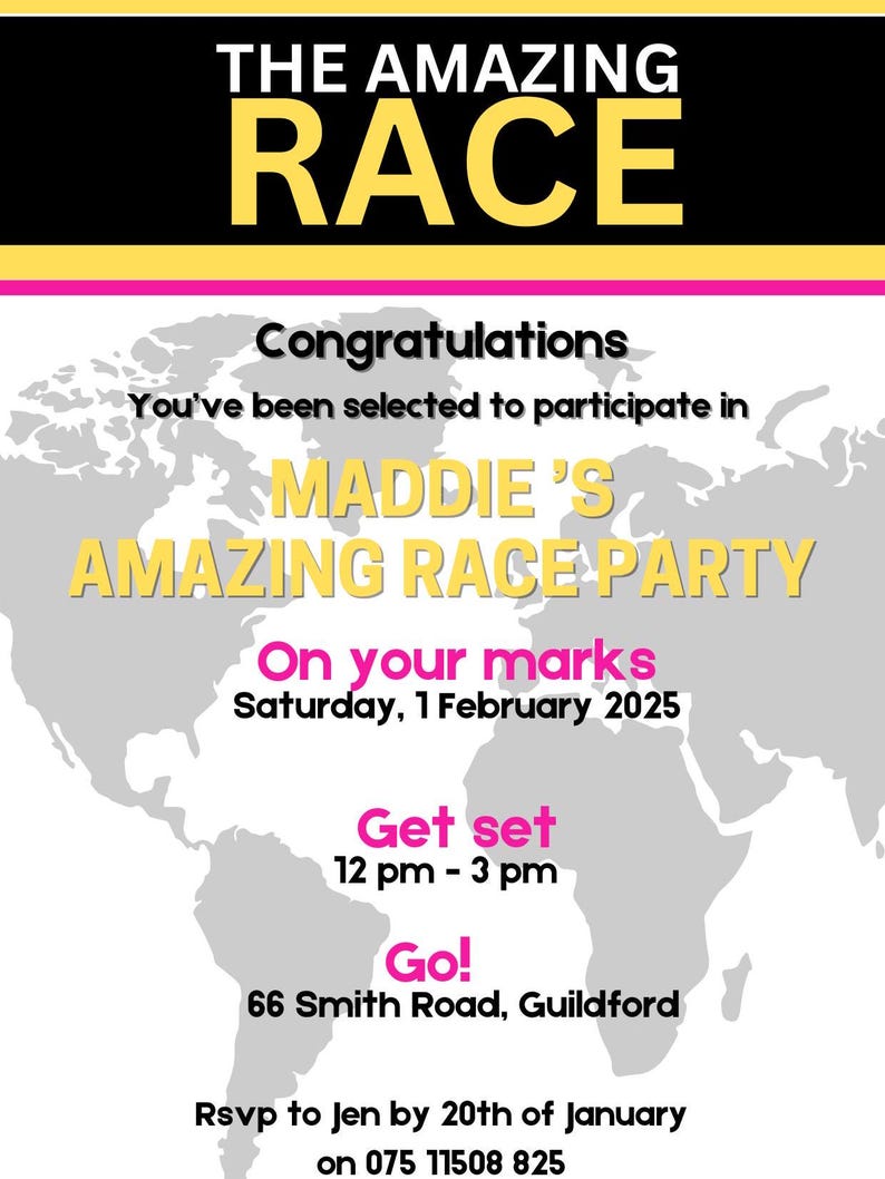The Amazing Race Birthday Invitation | Race Theme Party Invite ...