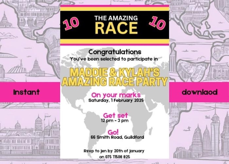 The Amazing Race Birthday Invitation | Race Theme Party Invite ...