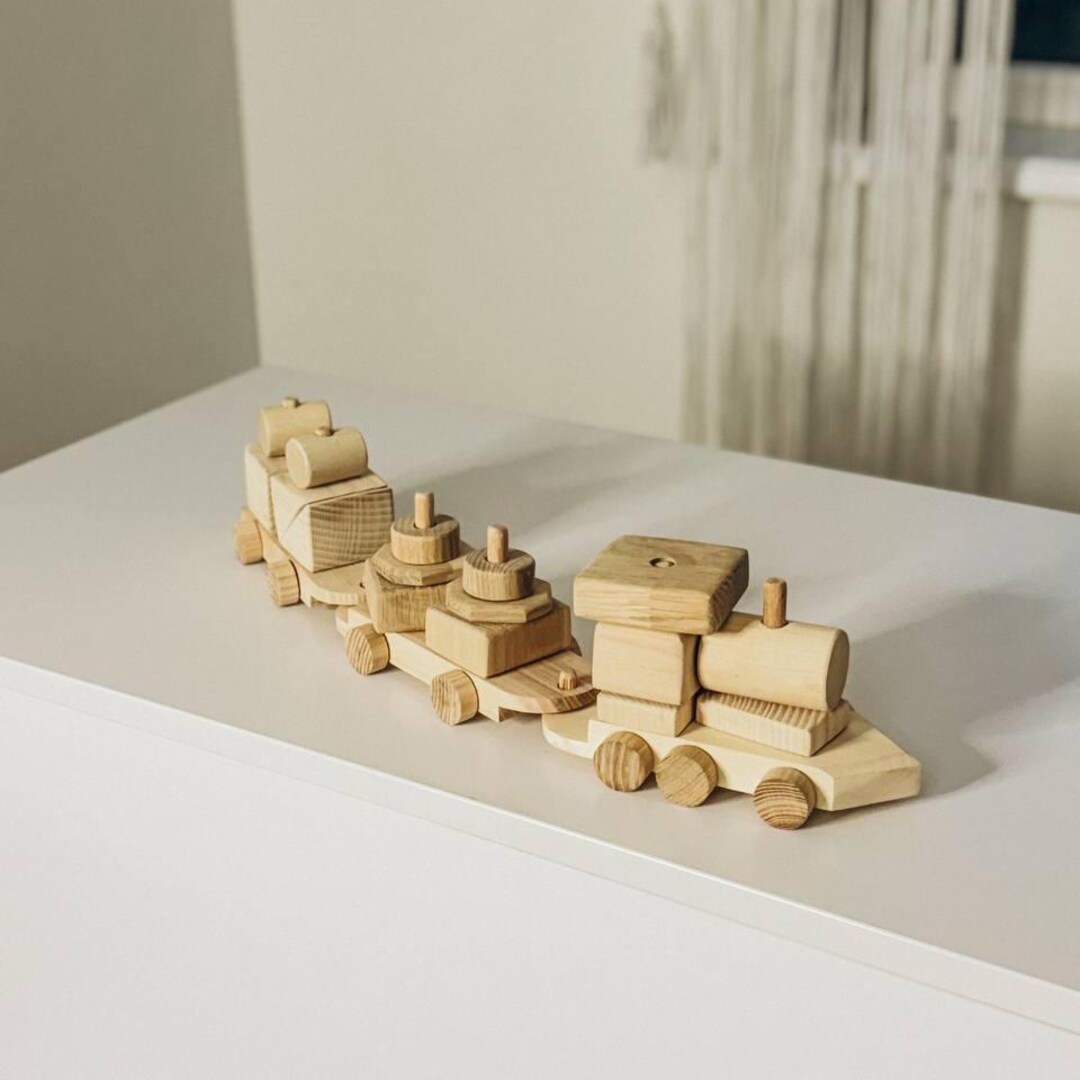 Montessori Wooden Train Toy – Eco Sorting Toy for Toddlers, Handmade ...