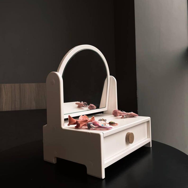 Wooden Kids Vanity Table – Montessori Makeup Table With Mirror & Drawer ...
