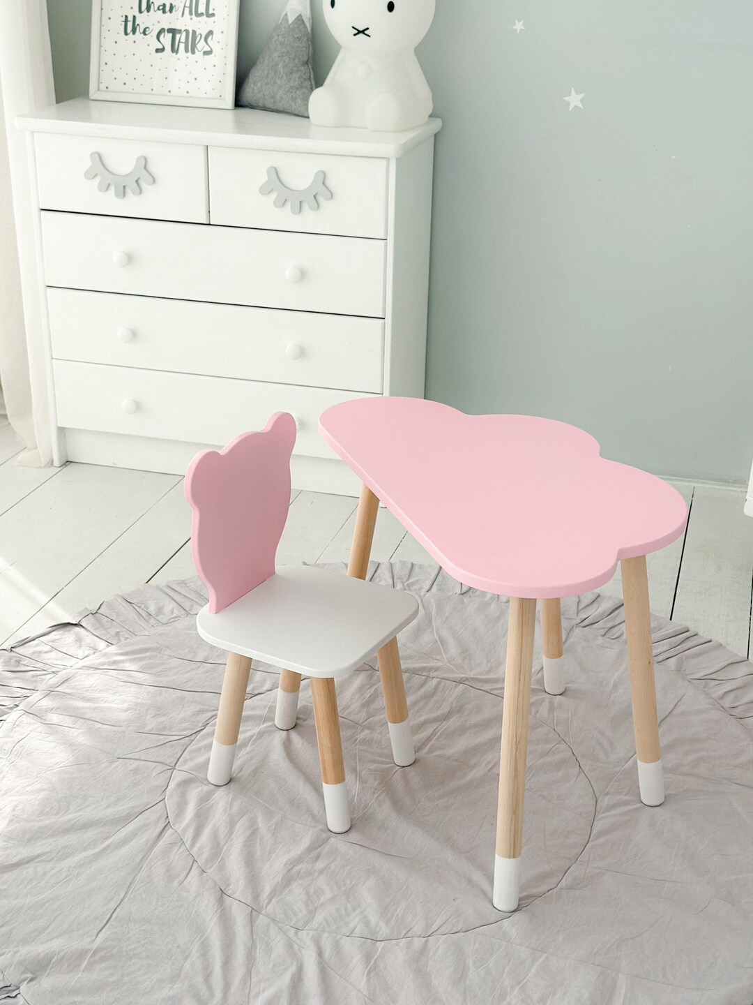 Montessori Kids Table and Chair – Custom Wooden Furniture Set, Cloud ...
