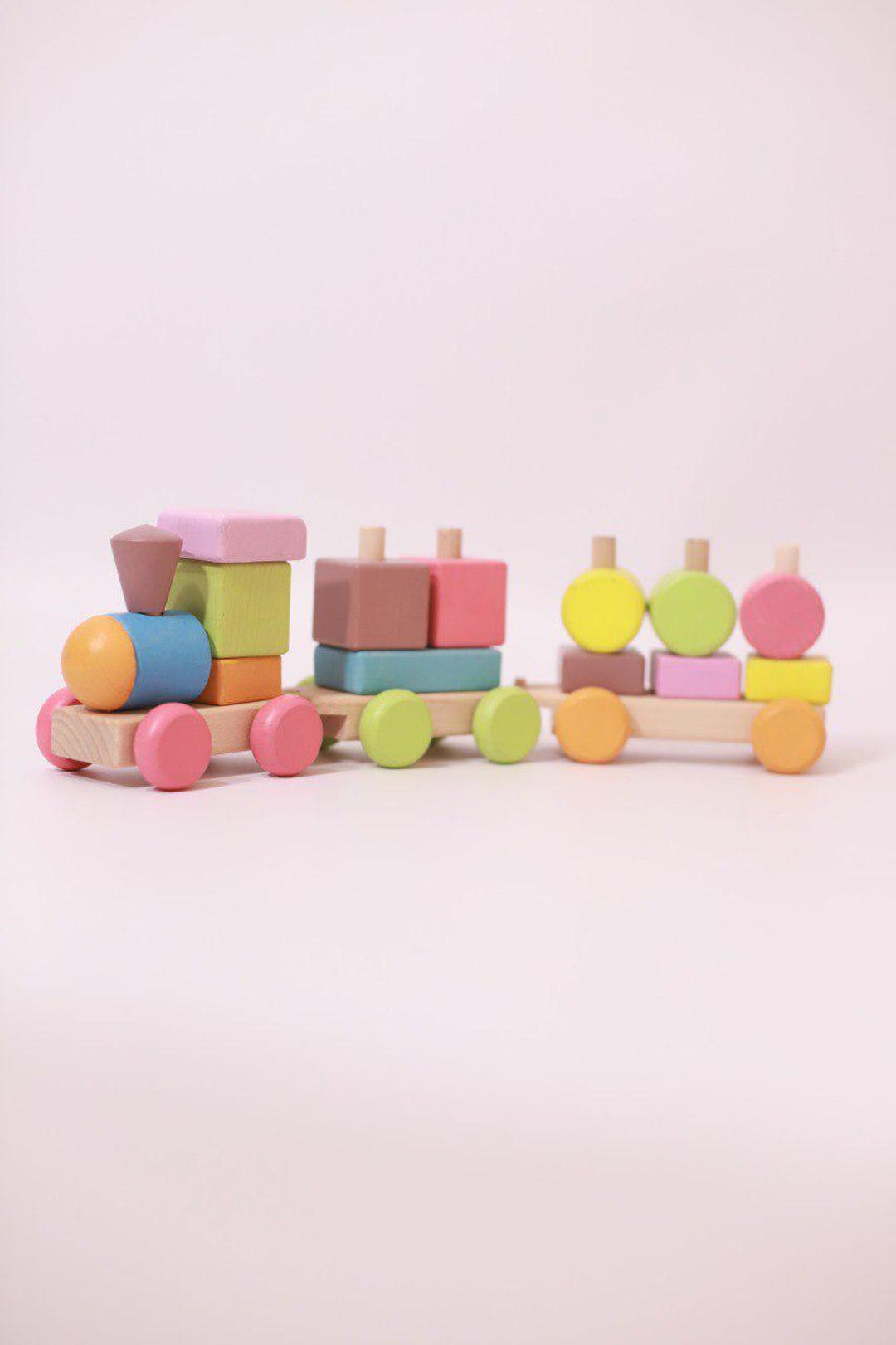 Wooden Train Toy for Toddlers – Stacking Pull Train, Montessori ...