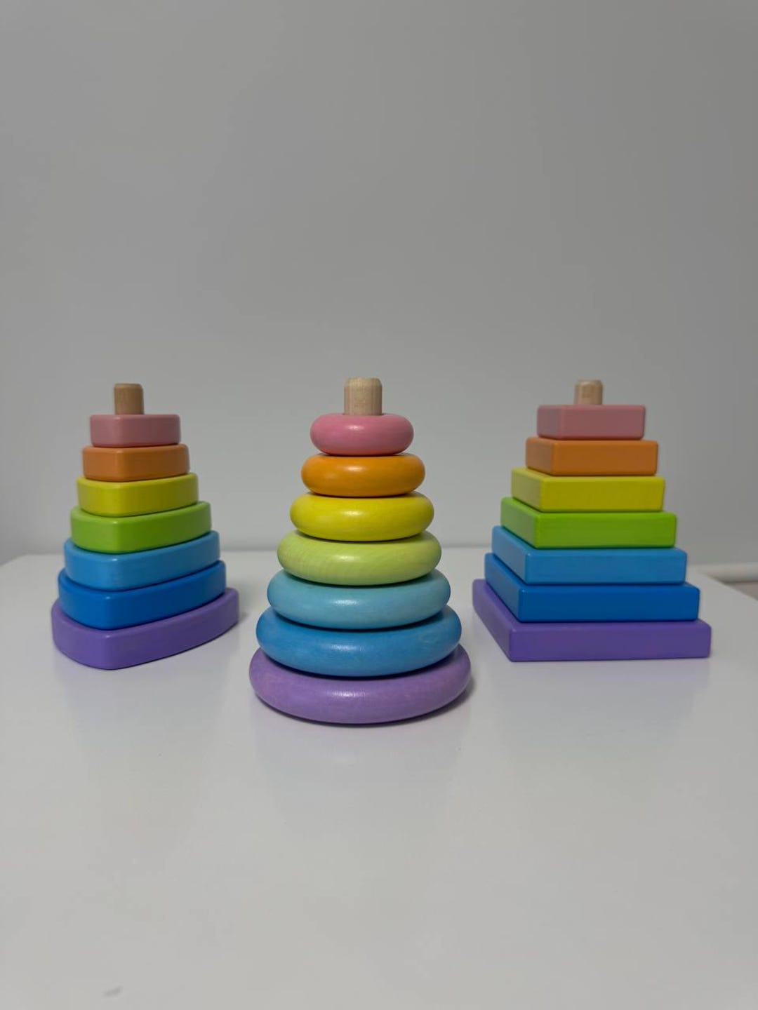 Wooden Stacking Pyramid Toy – Montessori Shape Sorting Tower for Babies ...