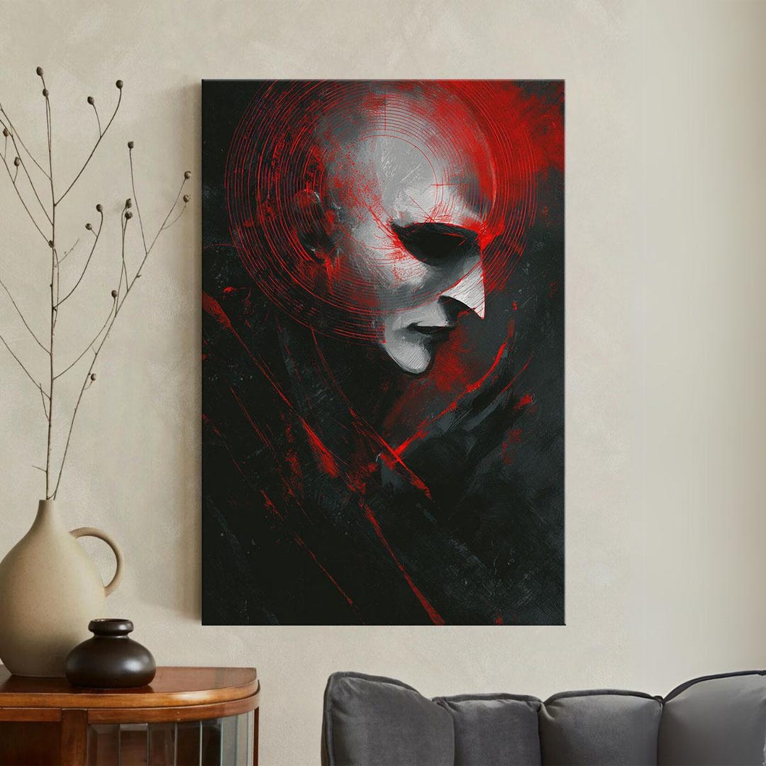 Dark Gothic Abstract Face Wall Art Canvas Print, Red and Black ...