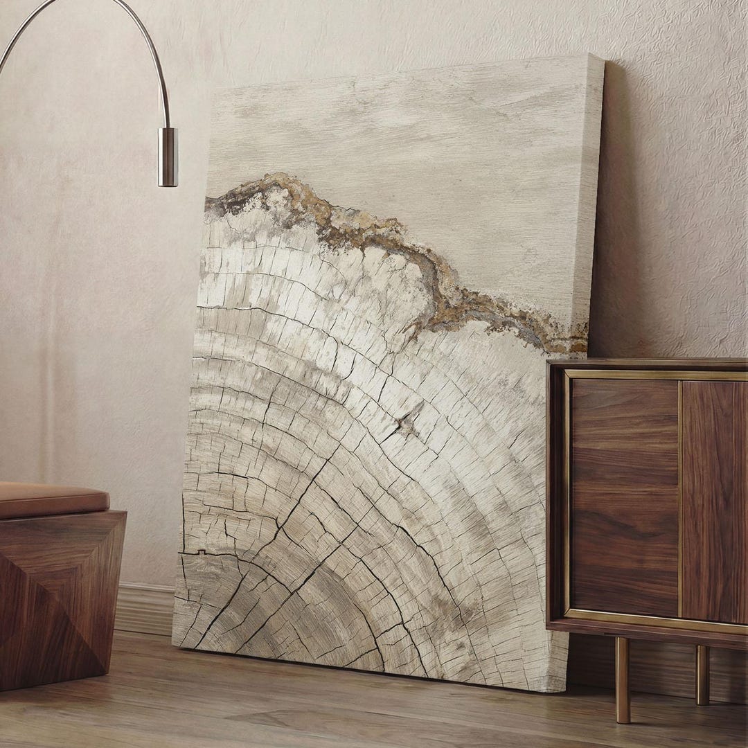 Rustic Tree Ring Art Canvas Print, Neutral Wood Grain Wall Decor ...