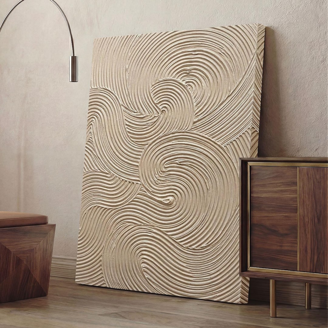 Beige Plaster Art Canvas Print, Minimalist Swirl Wall Art, Neutral ...