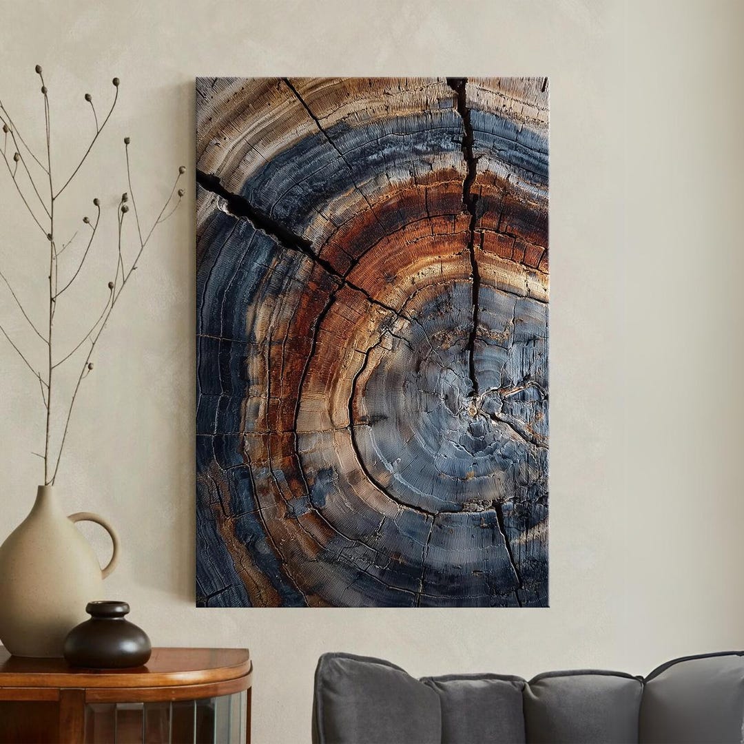 Rustic Tree Ring Wall Art Canvas Print | Abstract Wood Grain Decor ...
